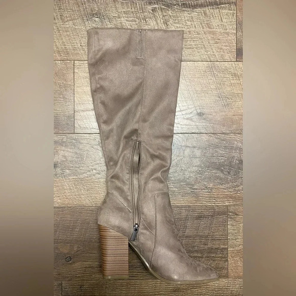BAMBOO | Shoes | Bamboo Suede Tall Block Heel Neutral Boots Size | Poshmark